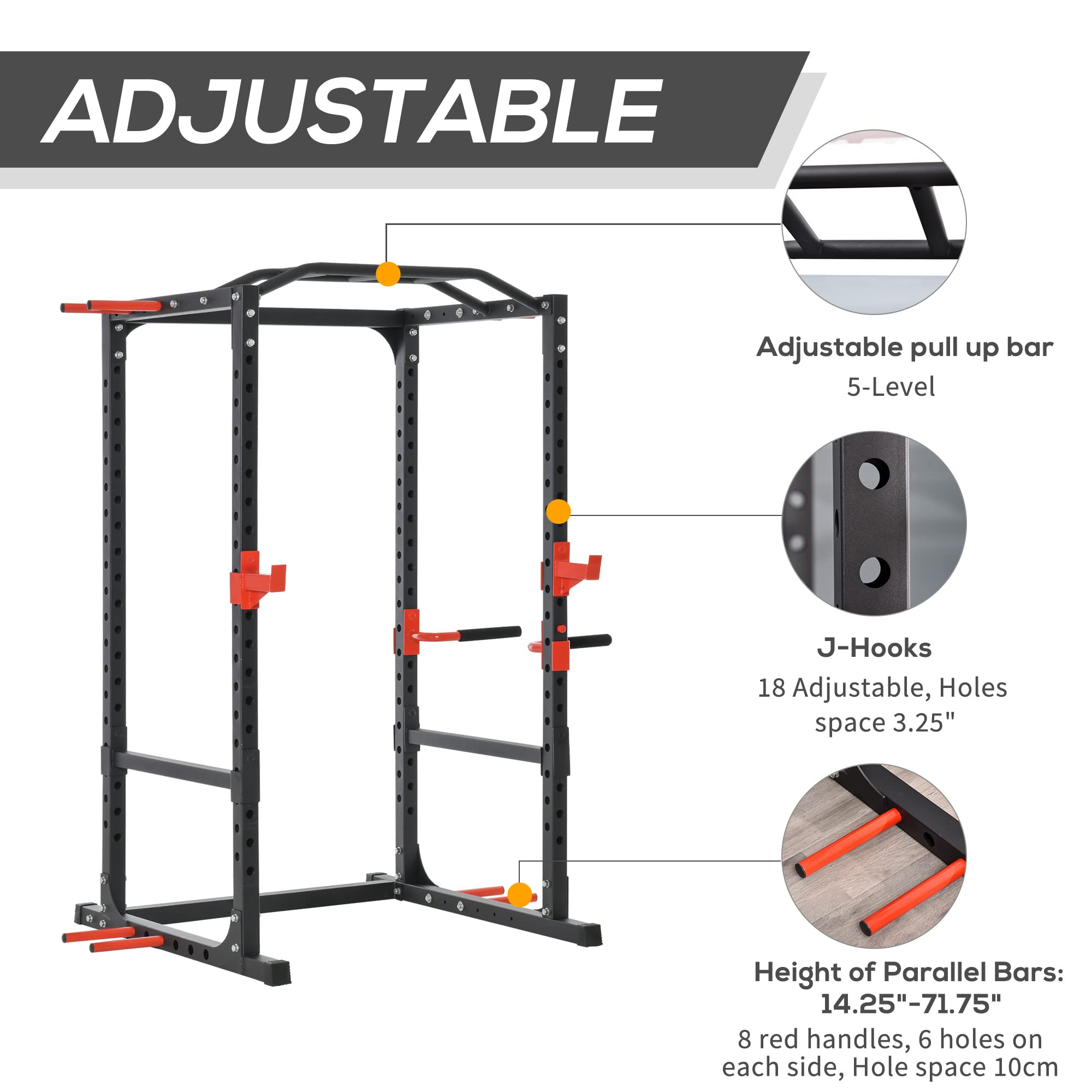 Soozier Adjustable Power Tower Dip Station Pull Up Bar Squat Rack Power Cage At Home Workout Equipment, Upper Body Strength Training Equipment
