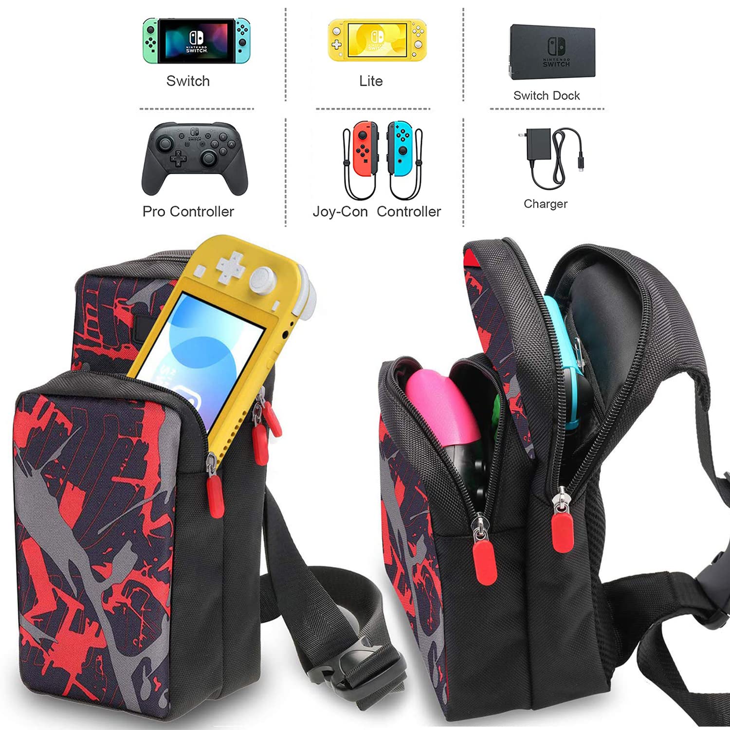 TYEMUI Travel Backpack Bag for Switch/Lite, N-Switch Shoulder Bag, Crossbody Carrying Case for Gaming Accessories