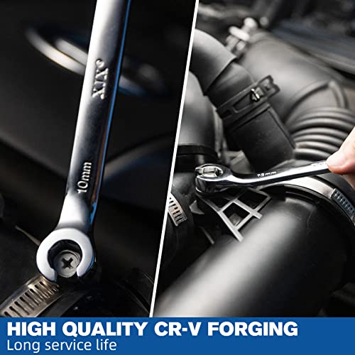 XJX Flare Nut Wrench Set | 11-Piece | SAE & Metric | 1/4"-7/8" and 9-21mm | CR-V Steel | Brake Line Wrenches Set with Rolling Pouch