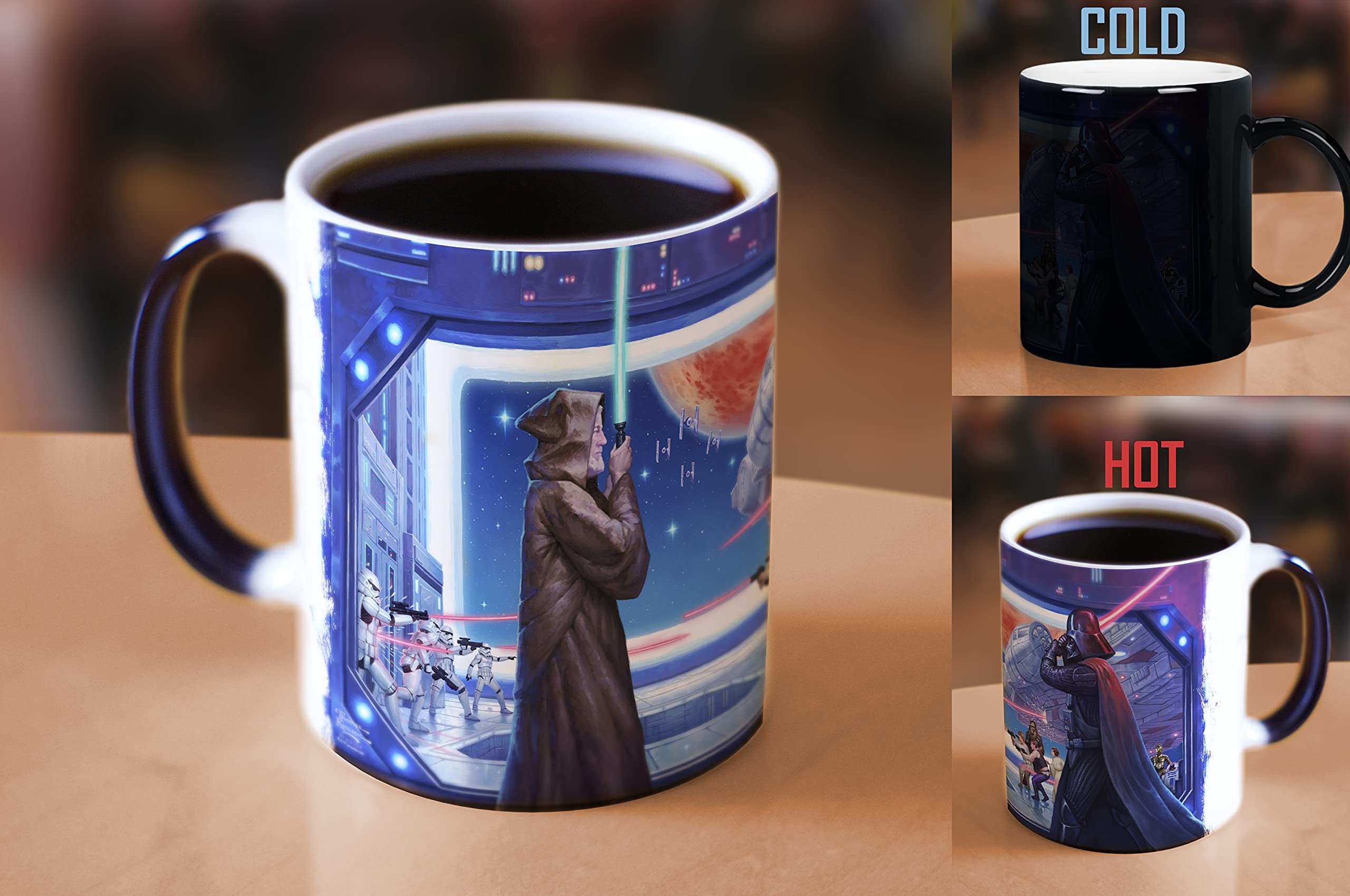 Morphing Mugs Star Wars – Obi Wan & Darth Vader – Obi Wan's Final Battle – Thomas Kinkade Studios - One 11 oz Color Changing Ceramic Mug – Image Revealed When HOT Liquid Is Added!