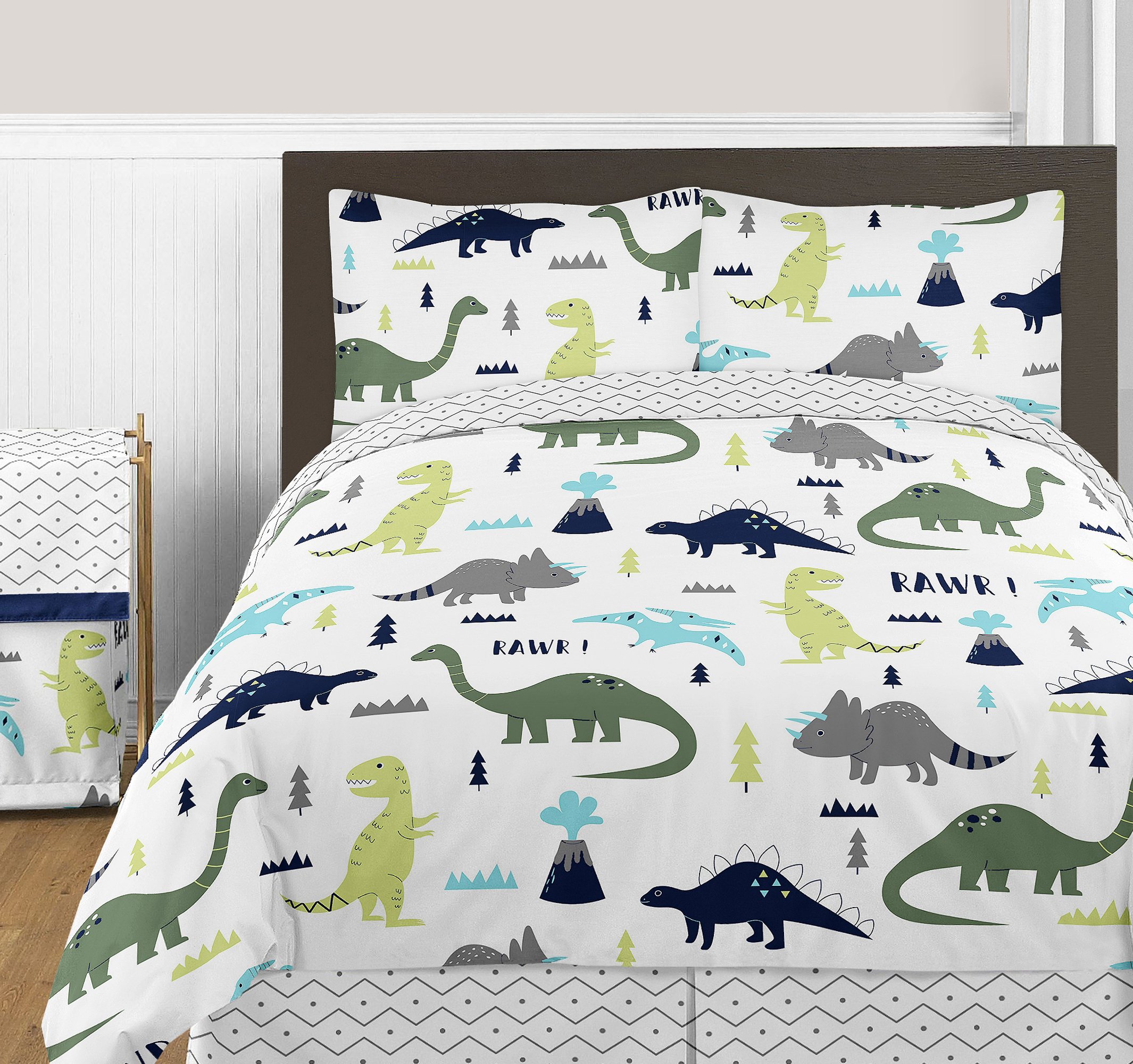 Sweet Jojo Designs Navy Blue and Grey Modern Dino Foldable Fabric Storage Cube Bins Boxes Organizer Toys Kids Baby Childrens for Mod Dinosaur Collection Set of 2