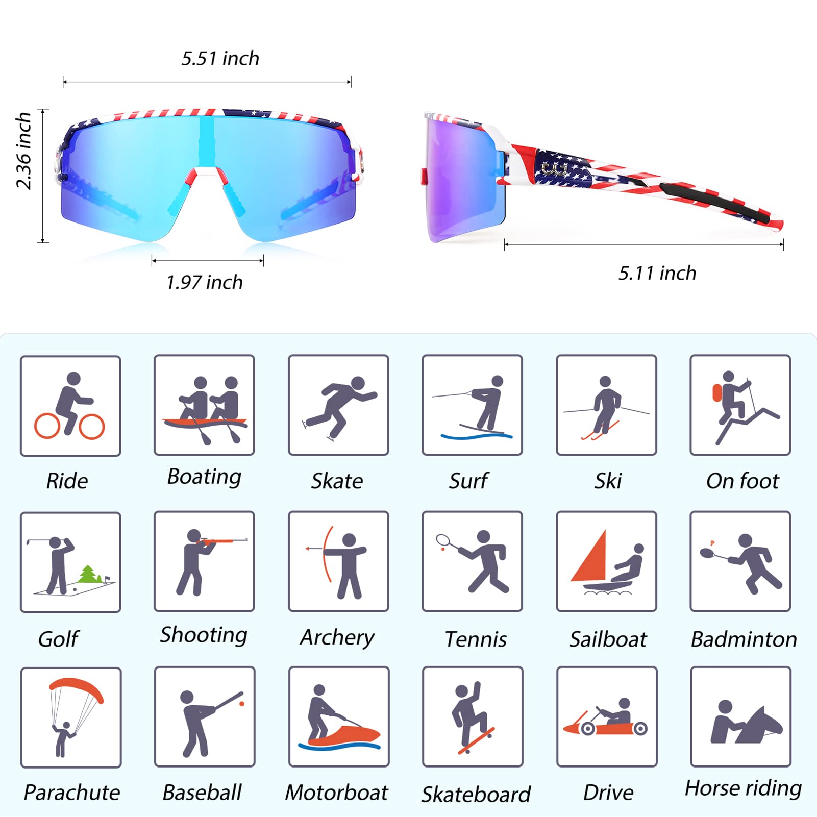 Tnvldgh Polarized Cycling Glasses for Men Women,UV 400 Protection Sunglasses for Cycling,Skiing, Driving,Baseball Running (Black, Red Lens)