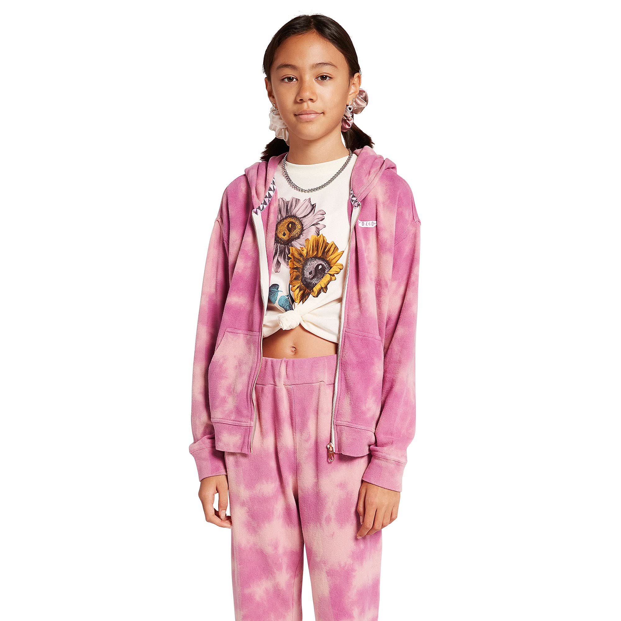 Volcom Girls' Lived in Lounge Zip Fleece Sweatshirt, Faded Mauve, 2XS (4 Toddler)