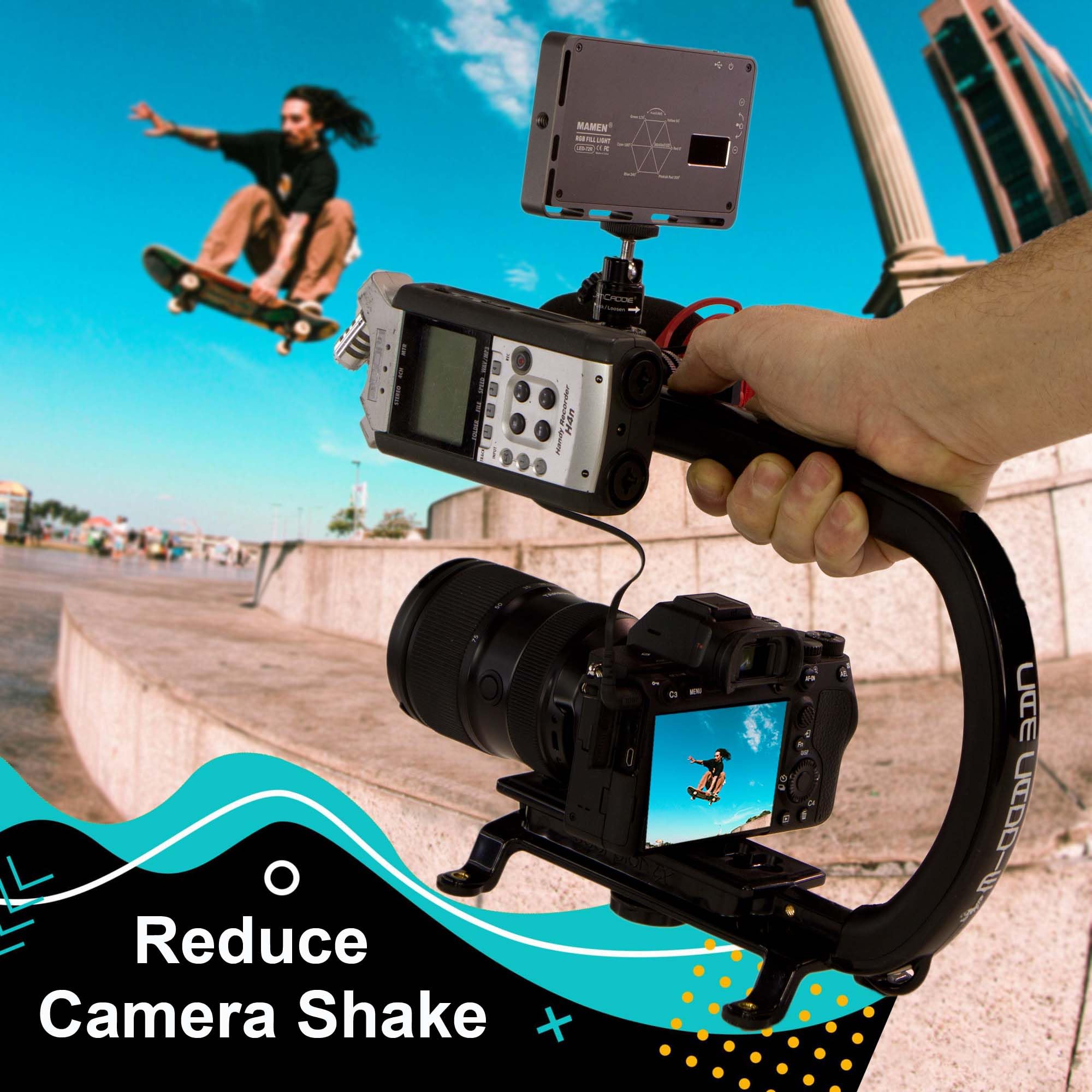 Scorpion EX Video Action Stabilizing Rig Handle Grip Handheld Stabilizer with Hot-Shoe Mount for Canon Nikon Sony Panasonic DSLR & Mirrorless Camera Camcorder (TRIPLE COLD SHOE JR-RD)