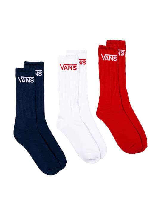 Vans Men's Classic Crew Socks (3 Pairs), Red/White/Navy, Size 9.5-13