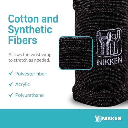 Nikken KenkoThermĀ® Wrist Wrap Medium 1825 Black - Thin Ceramic Reflective Fibers that reflects heat from your body to provide a gentle warming effect for tired or tight muscles Weightlifting , Boxing - Support Wrap - Compression, Support