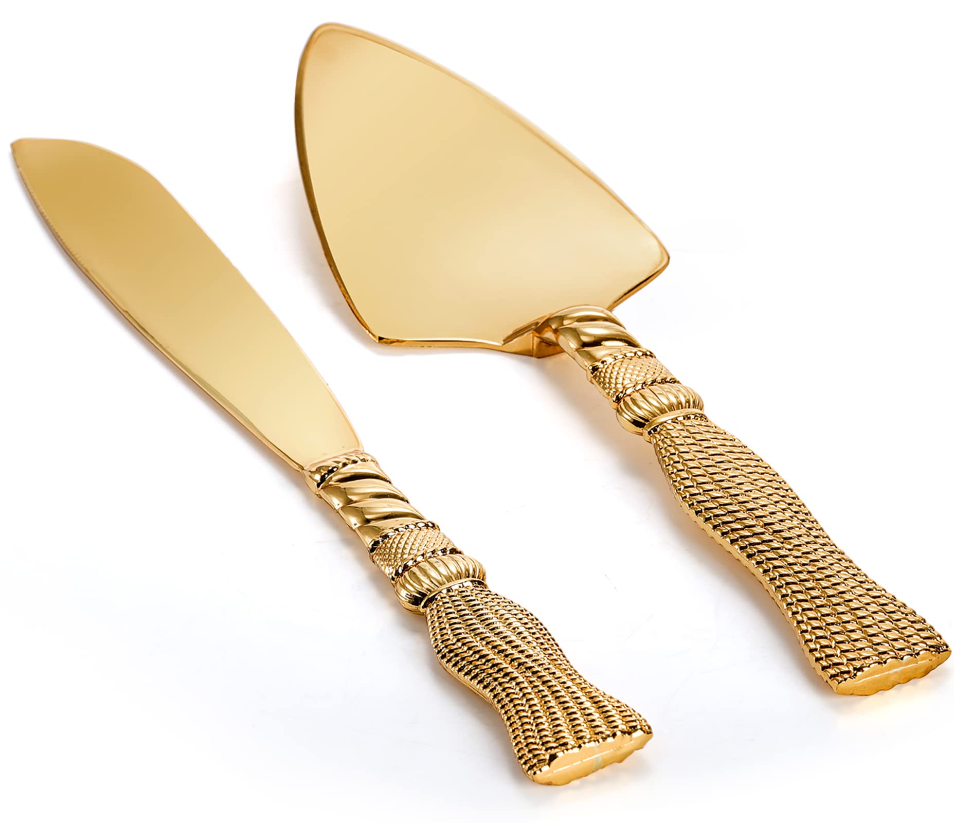 Yesland Wedding Cake Knife and Server Set of 2, Vintage Engraved Gold Cake Cutting Utensils for Wedding Bridal, Anniversary, Birthday, Christmas Gift