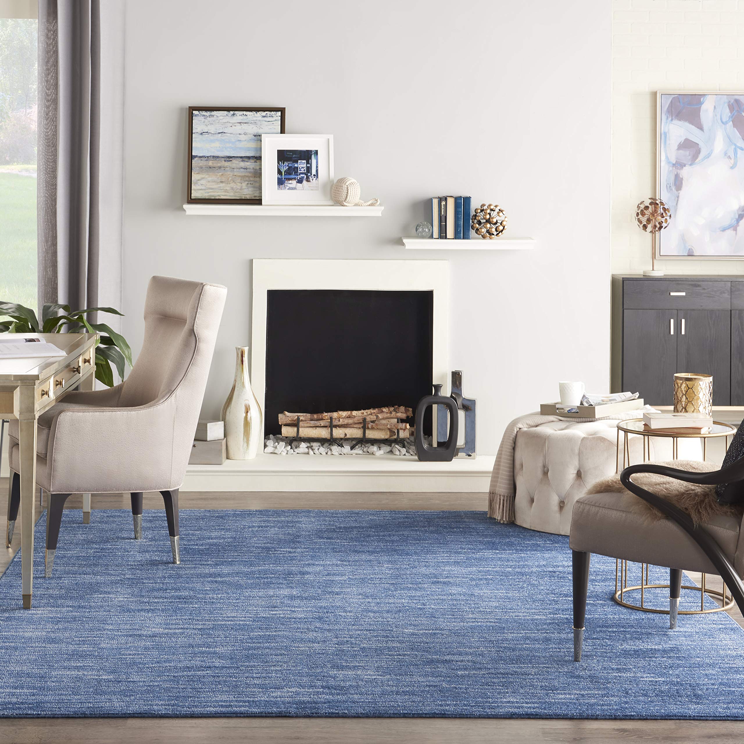 Nourison Essentials Indoor/Outdoor Navy Blue 9' x 12' Area Rug, Easy Cleaning, Non Shedding, Bed Room, Living Room, Dining Room, Backyard, Deck, Patio (9x12)