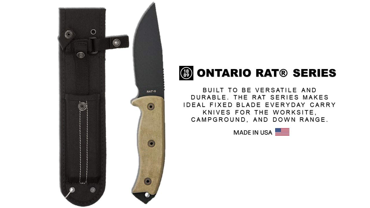 Ontario Knife Company 8667 RAT-5, Plain Edge with black Nylon Sheath, One Size
