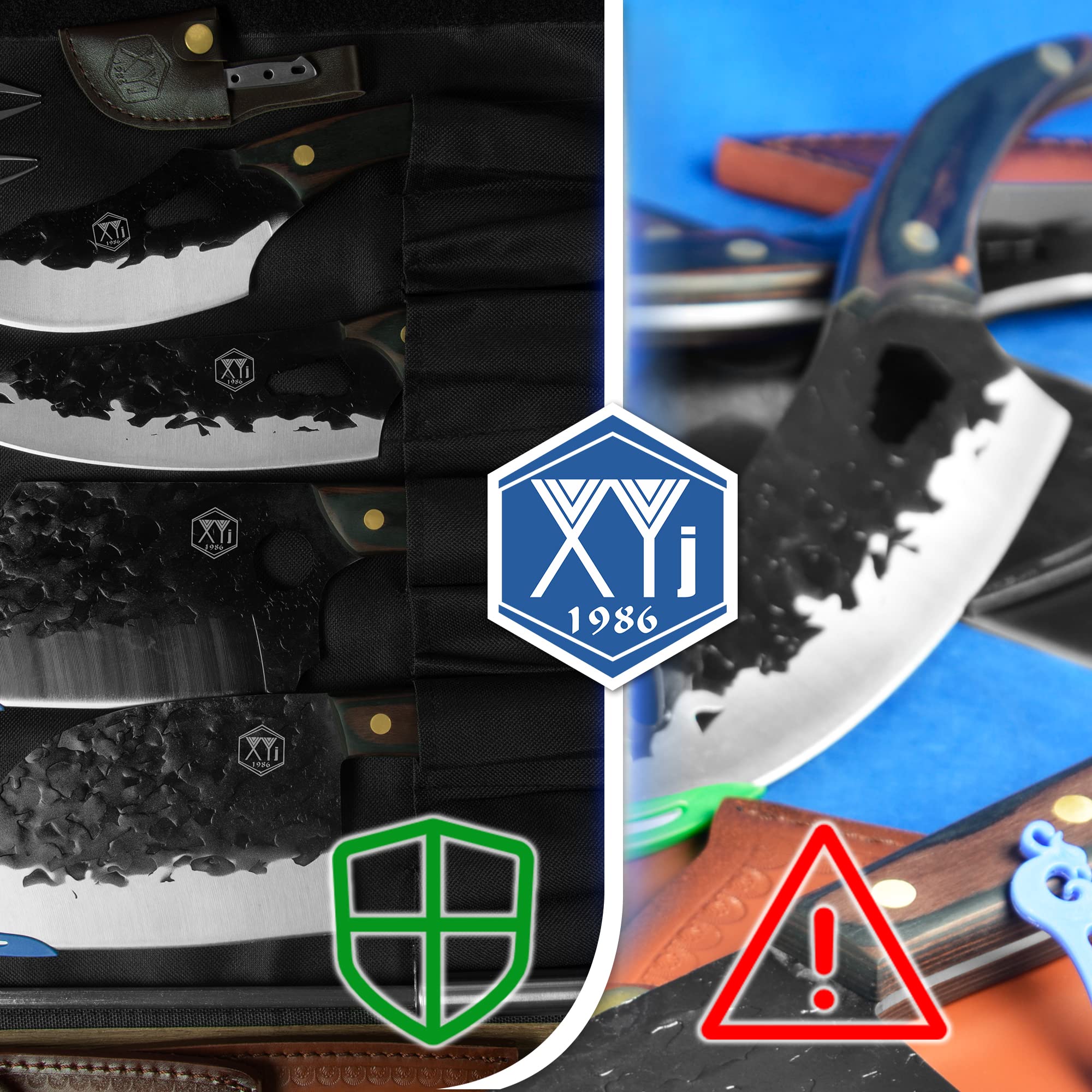 XYJ Authentic Since1986,Professional Knife Sets for Master Chefs,Camping Chef Knife Set with Bag,Sheath,Culinary Kitchen Butcher Meat Knives,Slicing Cooking Cutting,Full Tang,High Carbon Steel