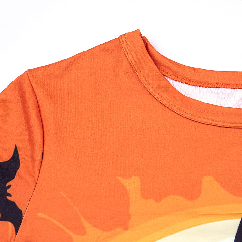SENFURE Halloween Shirt for Women Long Sleeve Cartoon Print Casual Loose Fit Sweater Top, Orange, Medium