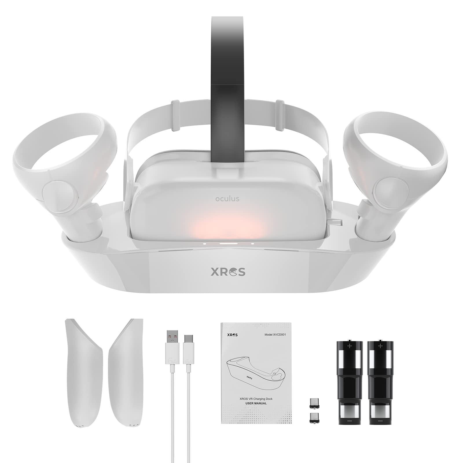 XROS VR Charging Dock for Oculus Quest 2, 3H Fast Charging Dock with LED Indicator and Magnetic Charging Connector, 2 Rechargeable Batteries,USB-C Charger