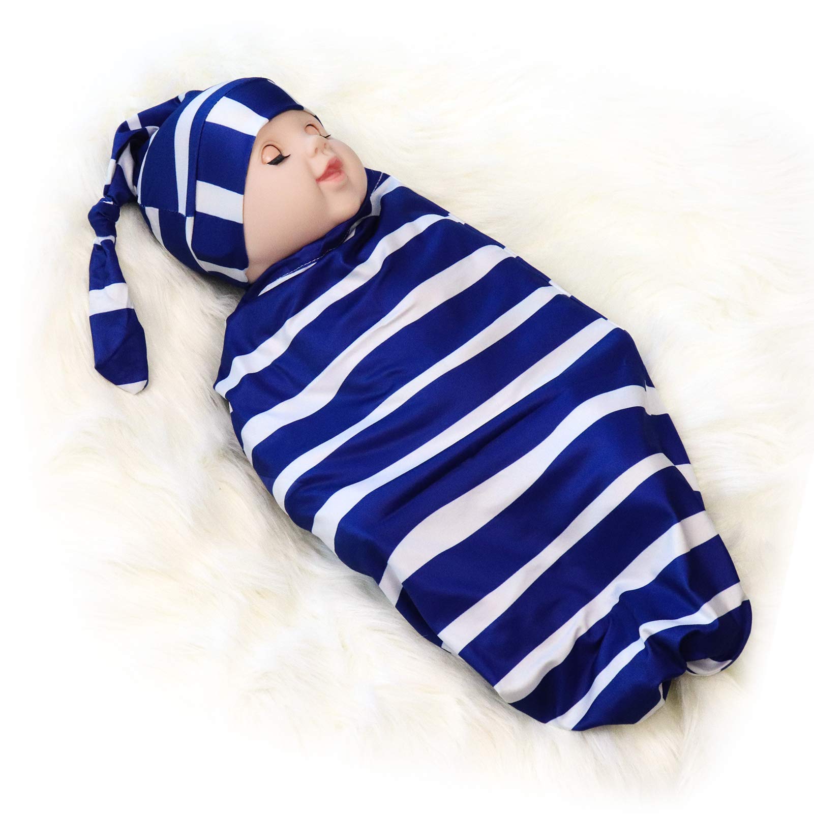 Newborn Swaddle Blanket with Beanie Set,Soft Stretchy Cocoon Sack for 0-3 Months Baby Boys and Girls