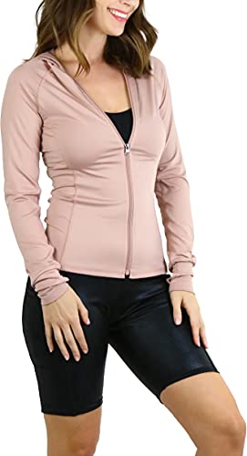 ToBeInStyle Women's Long Sleeve Full Zip-Up Lightweight Moisture Wicking Active Jacket w/Hood - Light Pink - Medium