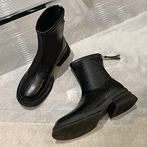 Women Ankle Boots Autumn and Winter Fashion Comfortable Simple Solid Color British Style Round Toe Square Heel Back Zipper Tan Shoe Boots Women