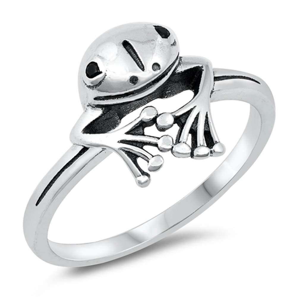 Oxford Diamond Co Sterling Silver Plain Peeping Frog Ring Sizes 5