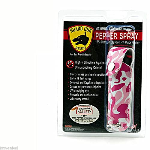 Pink Camo Personal Defense Pepper Spray Oc-18 1/2 Oz Keychain Leather Case