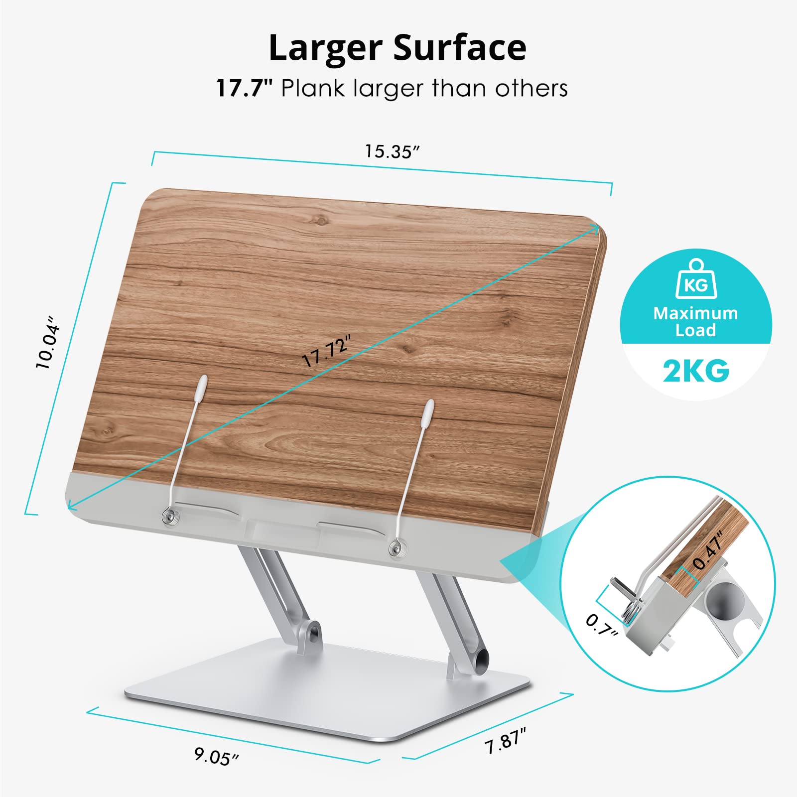 viozon Book Stand for Reading, Wooden Cookbook Holder, Adjustable Height&Angle, Aluminum Alloy, Foldable & Portable, for Office, Kitchen, School. Kids & Adults Textbook, Recipe, Magazine, Tablet-