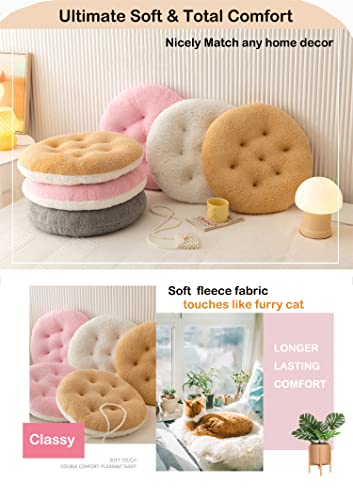 unlockgift Sherppa Round Chair Cushion 16 inch, Office Sedentary Butt Pillow, Decorative Seat Cushion for Rocking Chair,Couch,Bedroom,Car,Cream White