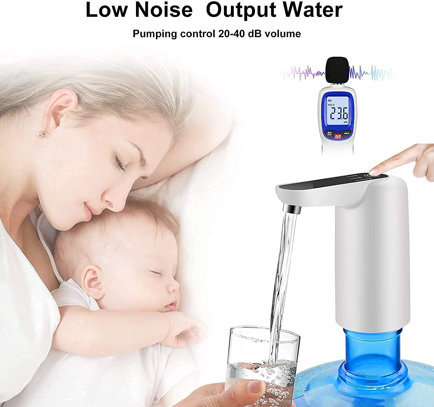Vshinic Water Bottle Dispenser, Water Bottle Pump for 5 Gallon Bottle with TDS Water Quality Tester, USB Charging Automatic Drinking Water Jug Pump for Home,Office, Camping ect (White)