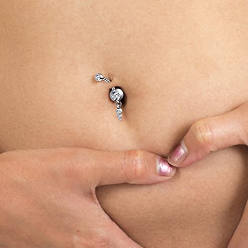 YSWUJIN G23 solid titanium pendant belly button ring14G CZ Belly Navel Rings,Cubic Zirconia Navel Rings Belly Button Body Piercing Jewelry (1 pendant - bottom, Titanium)