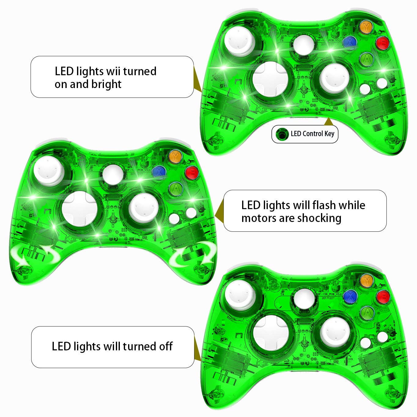 PAWHITS Wireless Controller Compatible for 360 Double Motor Vibration Wireless Gamepad Gaming Joypad, Green