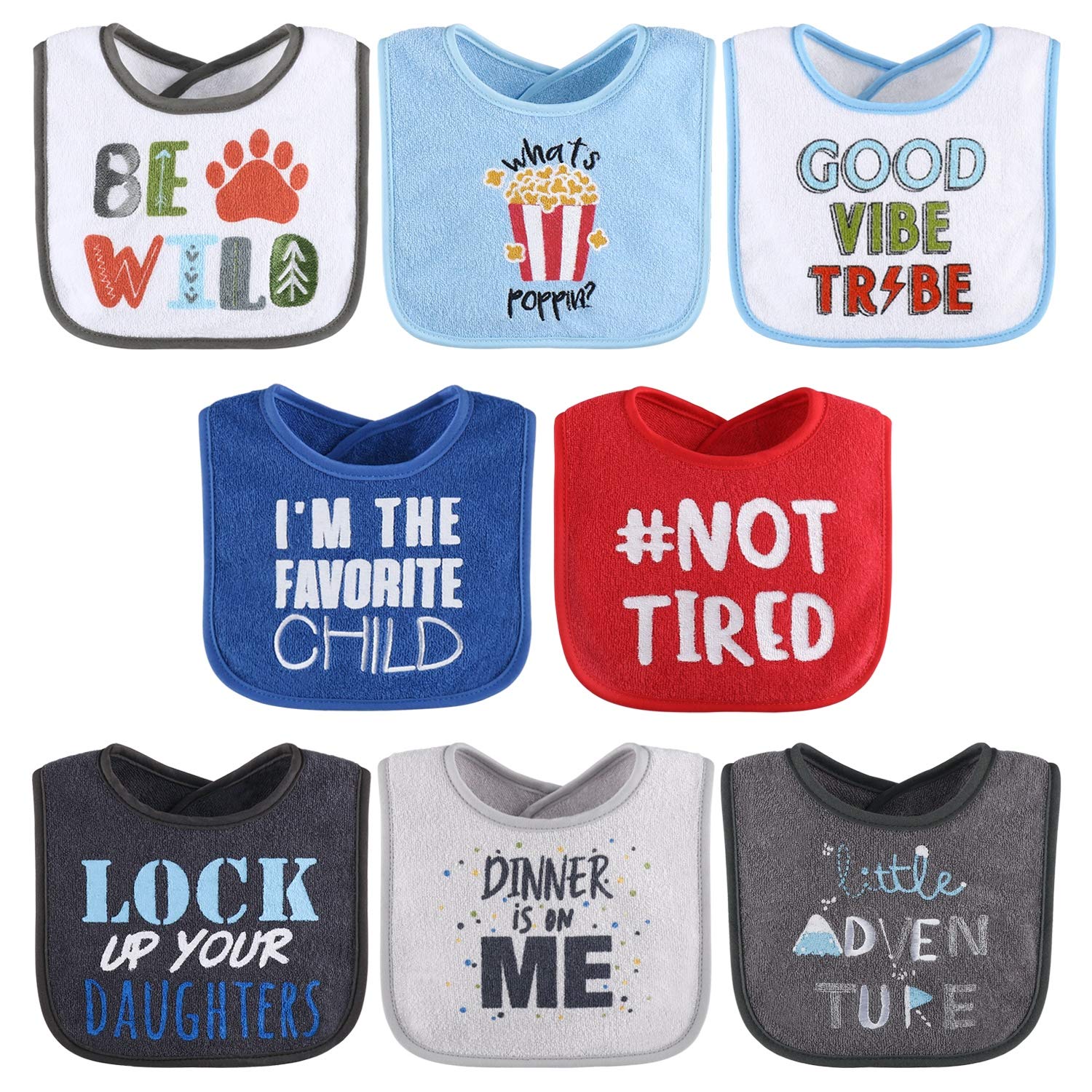 The Peanutshell Terry Bib Set for Baby Boys, 8 Pack Set for Feeding, Teething, Drooling