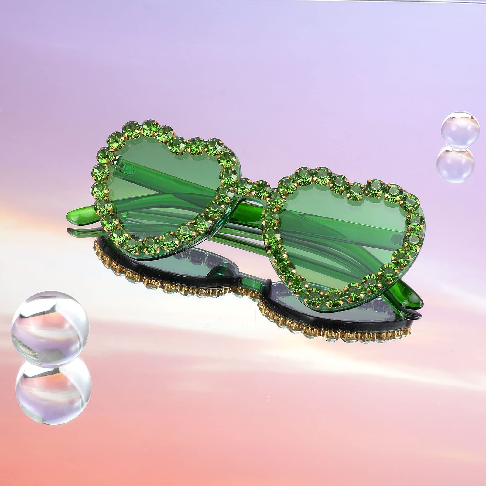 WANWAN Women Heart Shape Sunglasses Sparkling Crystal Sunglasses Cute Lovely UV Protection Rhinestone