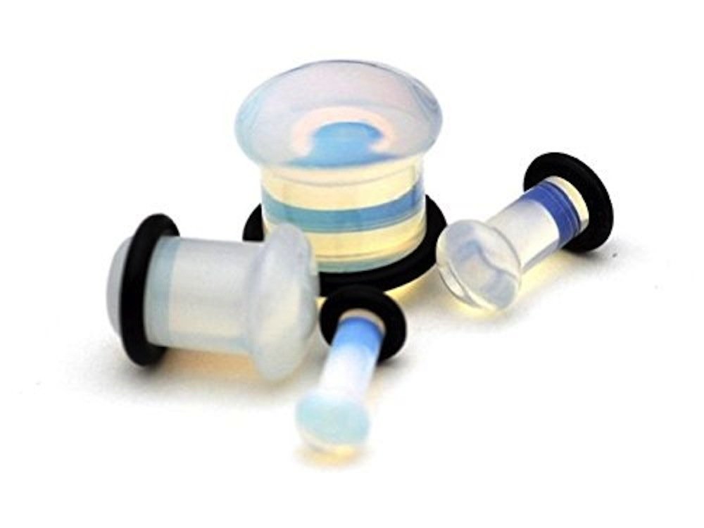 Organic Opal / Opalite Stone O-ring Gauges / plugs / Tunnels 2 Pieces (1 Pair) (A/2/2/28) (9mm)