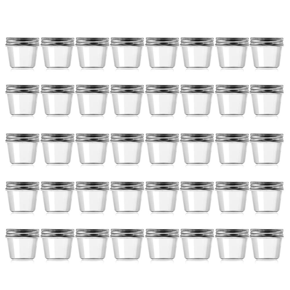 novelinks 4 Ounce Clear Plastic Jars Containers With Screw On Lids - Refillable Round Empty Plastic Slime Storage Containers for Kitchen & Household Storage - BPA Free (40 Pack)