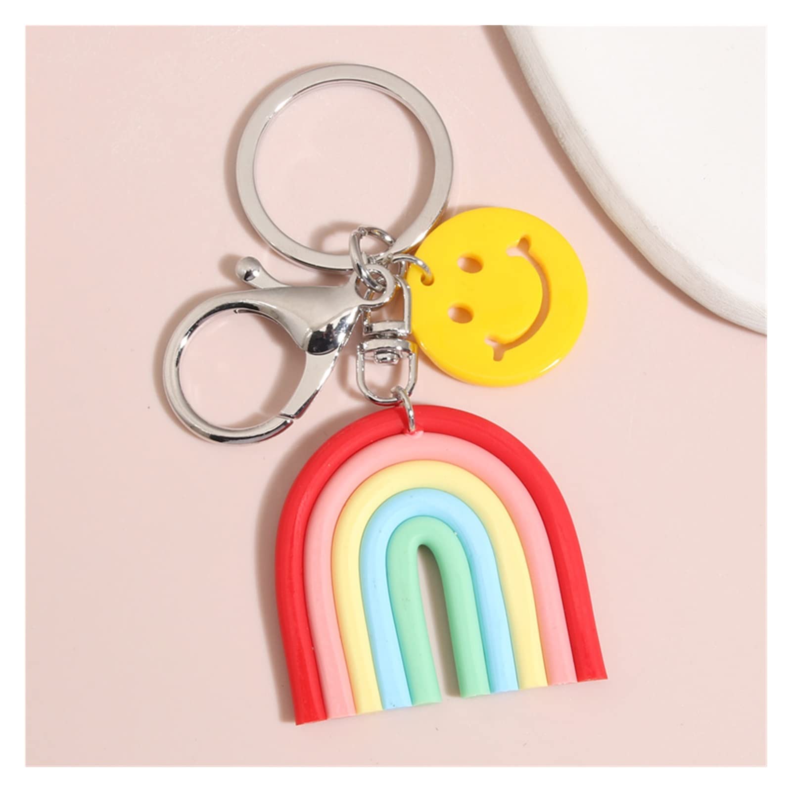 Unisex Keychain Rainbow Keychain Smiley Keyring Ladies Handbag Accessories Car Hanging Gift (Color : E3109, Size : One Size)