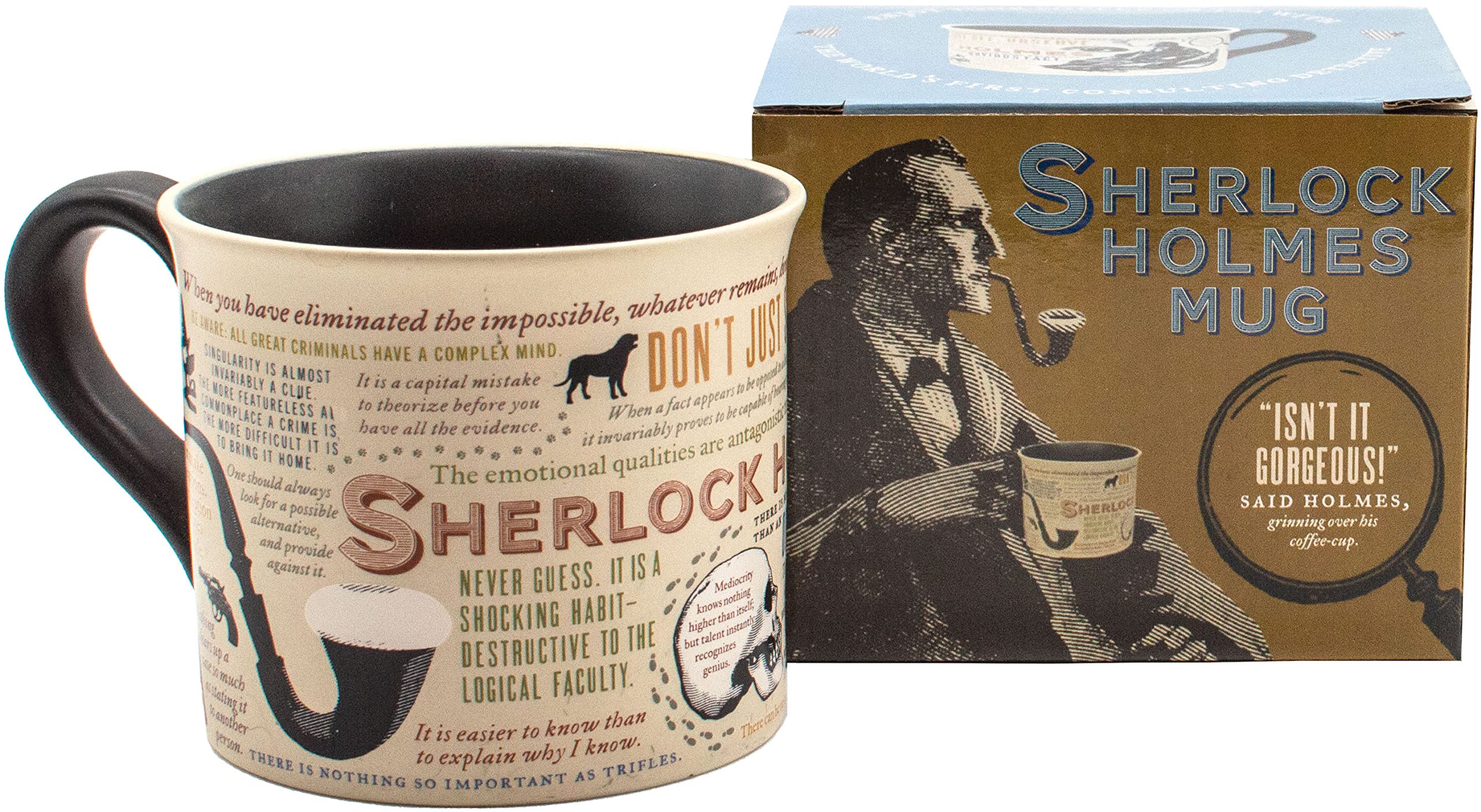 The Unemployed Philosophers Guild Sherlock Holmes Coffee Mug - Featuring Quotes from the Famous Detective, Rules of Deduction, Intriguing Images, and More, Comes in a Fun Box, 14 oz.