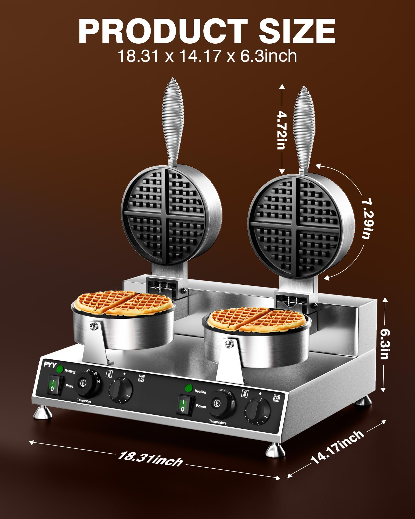 PYY Commercial Waffle Maker Double Waffle Maker Large Stainless Steel Waffle Maker Silver Non-stick Electric Chaffle Maker for Restaurant Party Food Stall (PYYHFLSZ-2SRUS01)