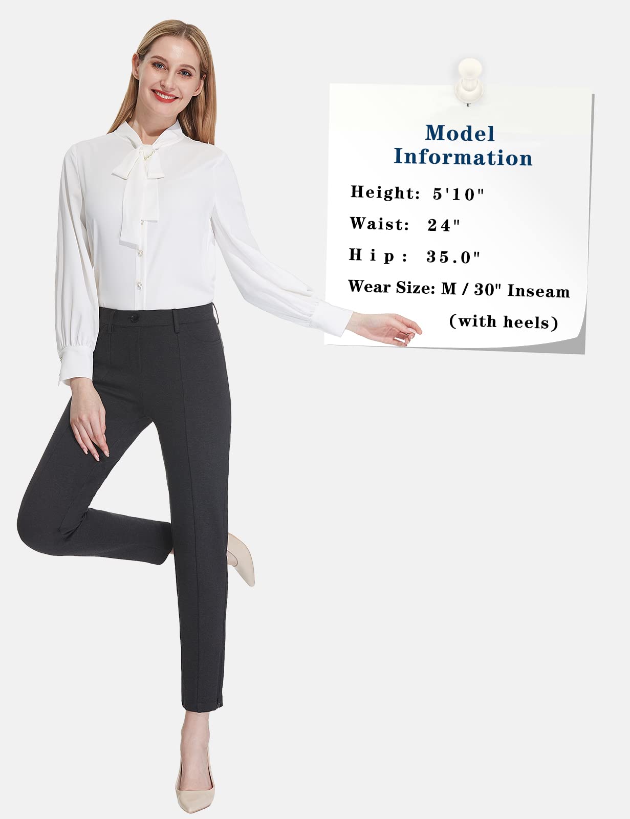 Tapata Women's Open-Ankle Slim Pants Petite/Regular/Long Length Slacks Business Casual Office Pants 26"/28"/30" Inseam Black M
