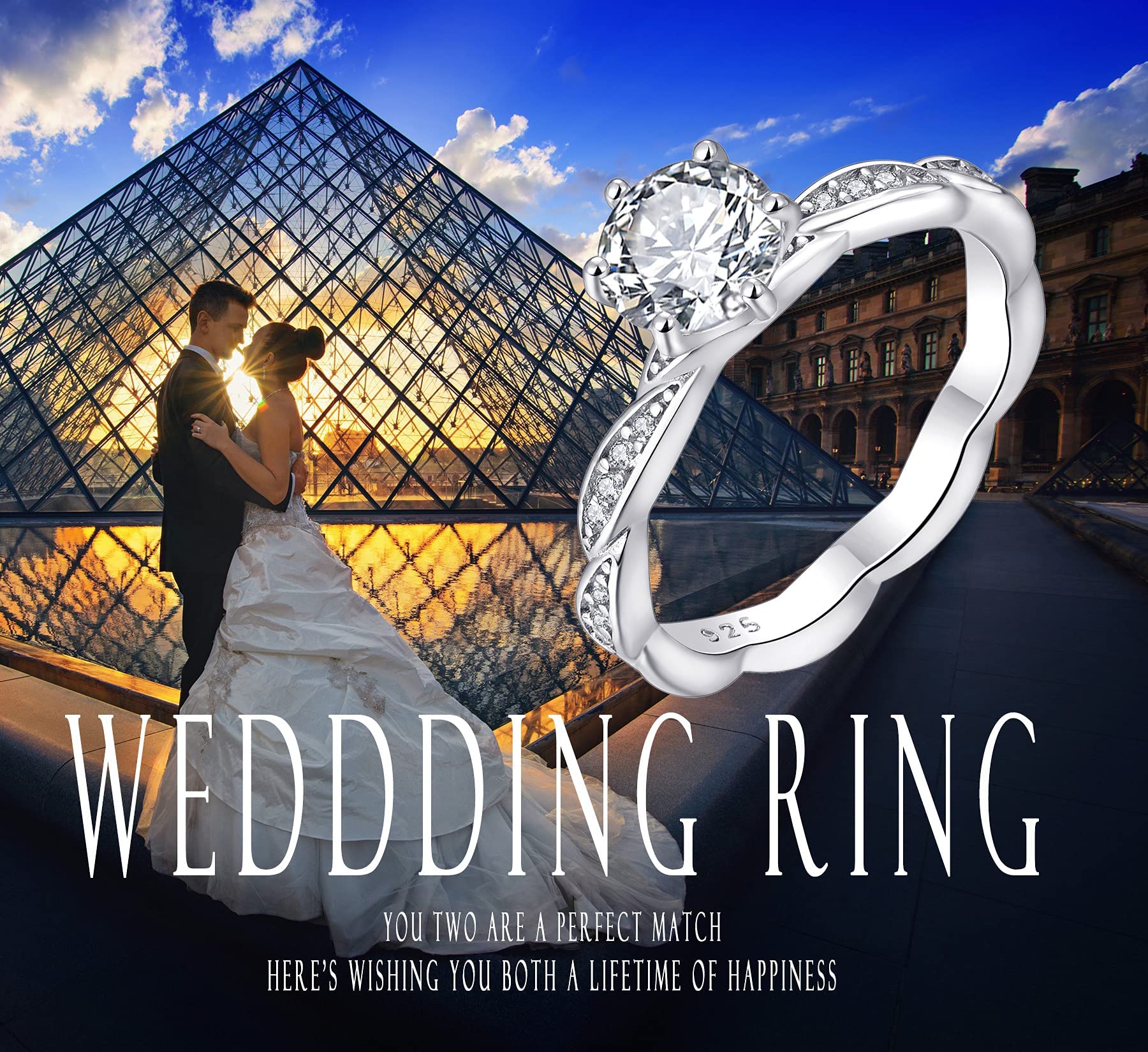 STARCHENIE Cubic Zirconia Twist Rings Sterling Silver Twisted Rope Eternity Engagement Wedding Band for Women