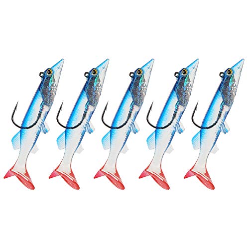 Yeuipea Fish Lure Bait Set, 5PCS PVC Wrapping Lead Artificial Fish Lure Lifelike Soft Fishing Bait Tackle Tool Accessory