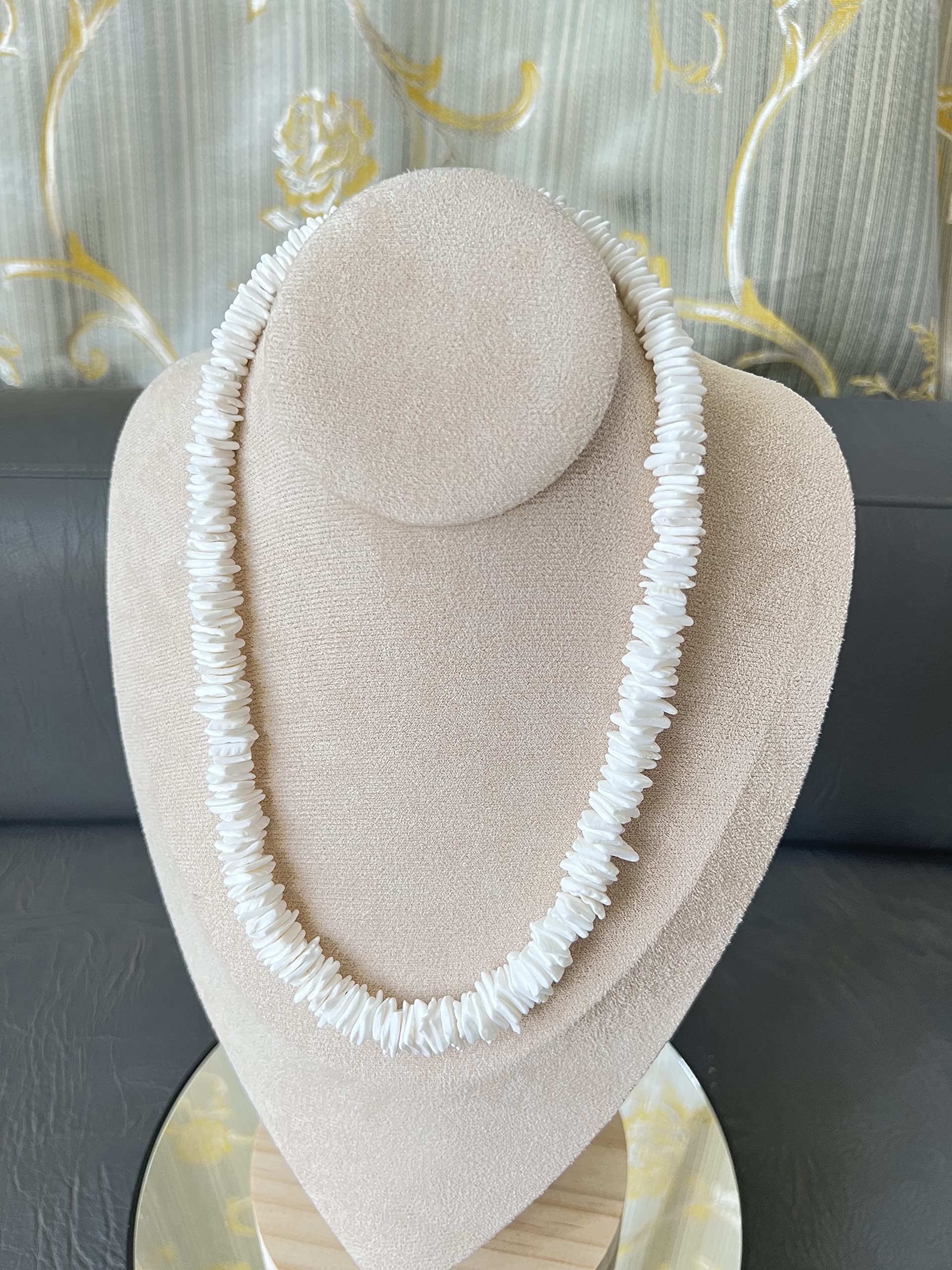 Native Treasure 18" inch Mens and Womens Tropical Jewelry Polished White Rose Clam Chips Ark Shell Summer Beach Surfer Necklace From the Philippines