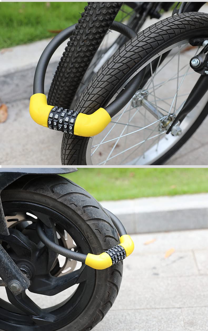 YUNNUO Bike Lock Portable Combination Bike Lock Cable 5 Digit Resettable Combination Cable Lock for Bicycle 22inch (Yellow)