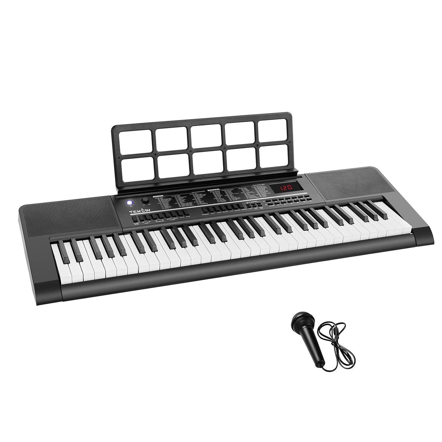 TENB 61 Keys Electronic Keyboard Portable, Educational Standard Piano Keys,Include a Music Stand, USB Cable,Microphone,Built-in Lithium Battery,Full-Size Keys for Beginners