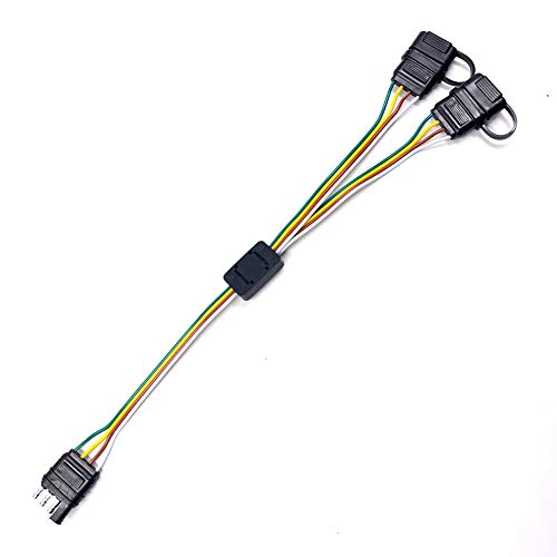 NEWSUN® Universal 4-Way Flat Y-Splitter Plug for Tailgate Light Bars & Trailer Lights,Plug & Play Adapter Extension Harness Wiring Plug 4 Pin Connectors, with Waterproof Cap