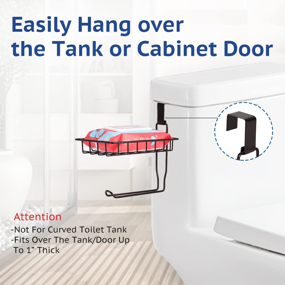 Toilet Paper Holder Over The Tank Tissue Roll Holder Hanging Over Bathroom Cabinet Door Shelf Storage Mega Rolls/Phone/Wipe- Bronze
