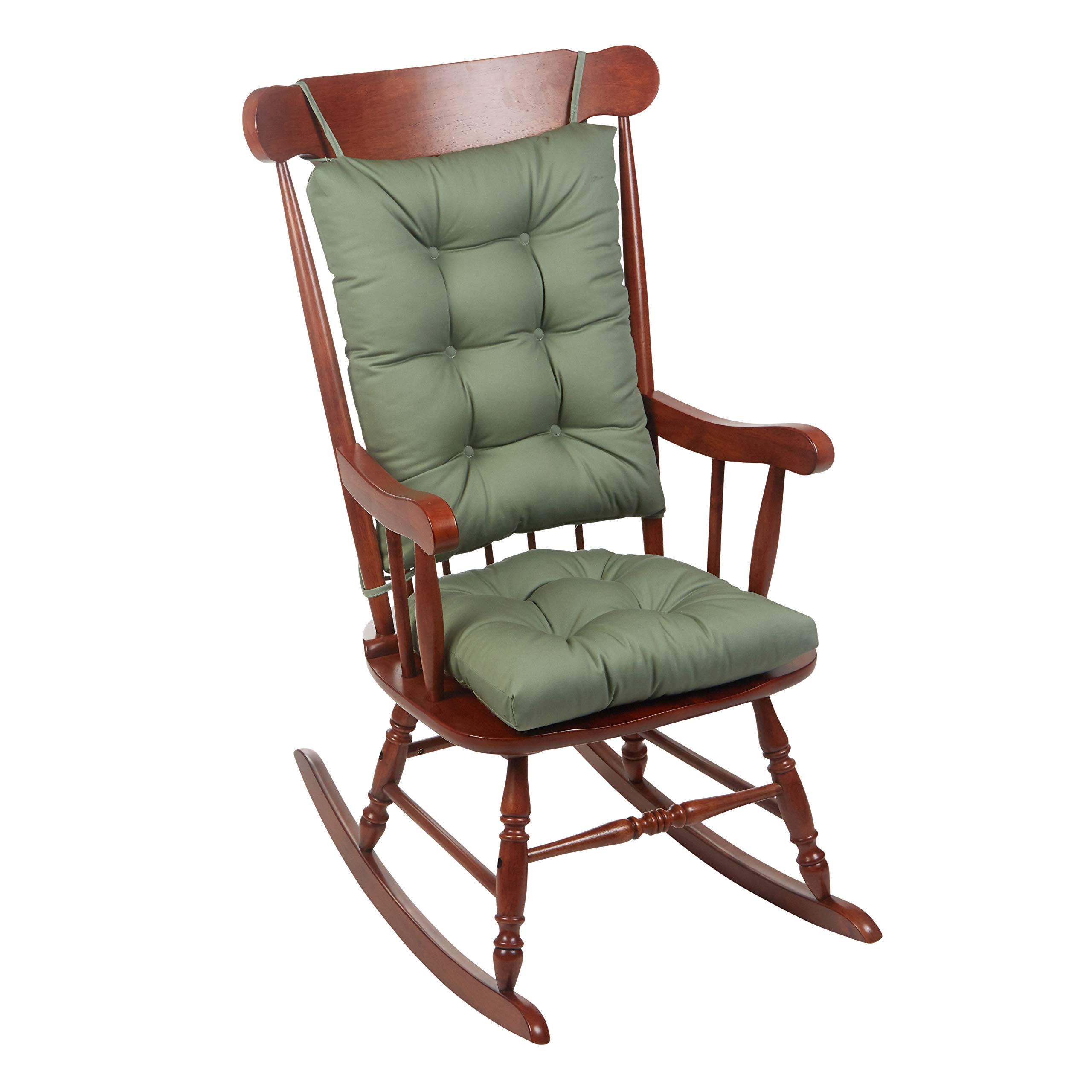 The Gripper Twill Jumbo XL Non-Slip Rocking Chair Cushion Set with Thick Padding, Includes Seat Pad & Back Pillow with Ties for Indoor Living Room Rocker, 17x17 Inches, 2 Piece Set, Celadon Green