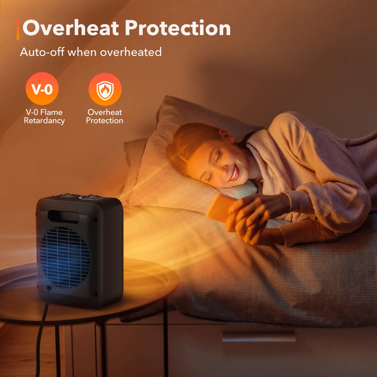 Portable Electric Space Heater - 1500W/750W Ceramic Room Heater with Tip Over and Overheat Protection, 200 Square Feet Fast Heating for Indoor Desk Office Floor, Black
