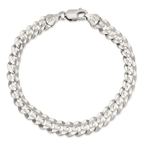 Savlano 925 Sterling Silver Curb Cuban Link Chain Bracelet for Men & Women - Made in Italy Comes With a Gift Box (8, 7.5mm)