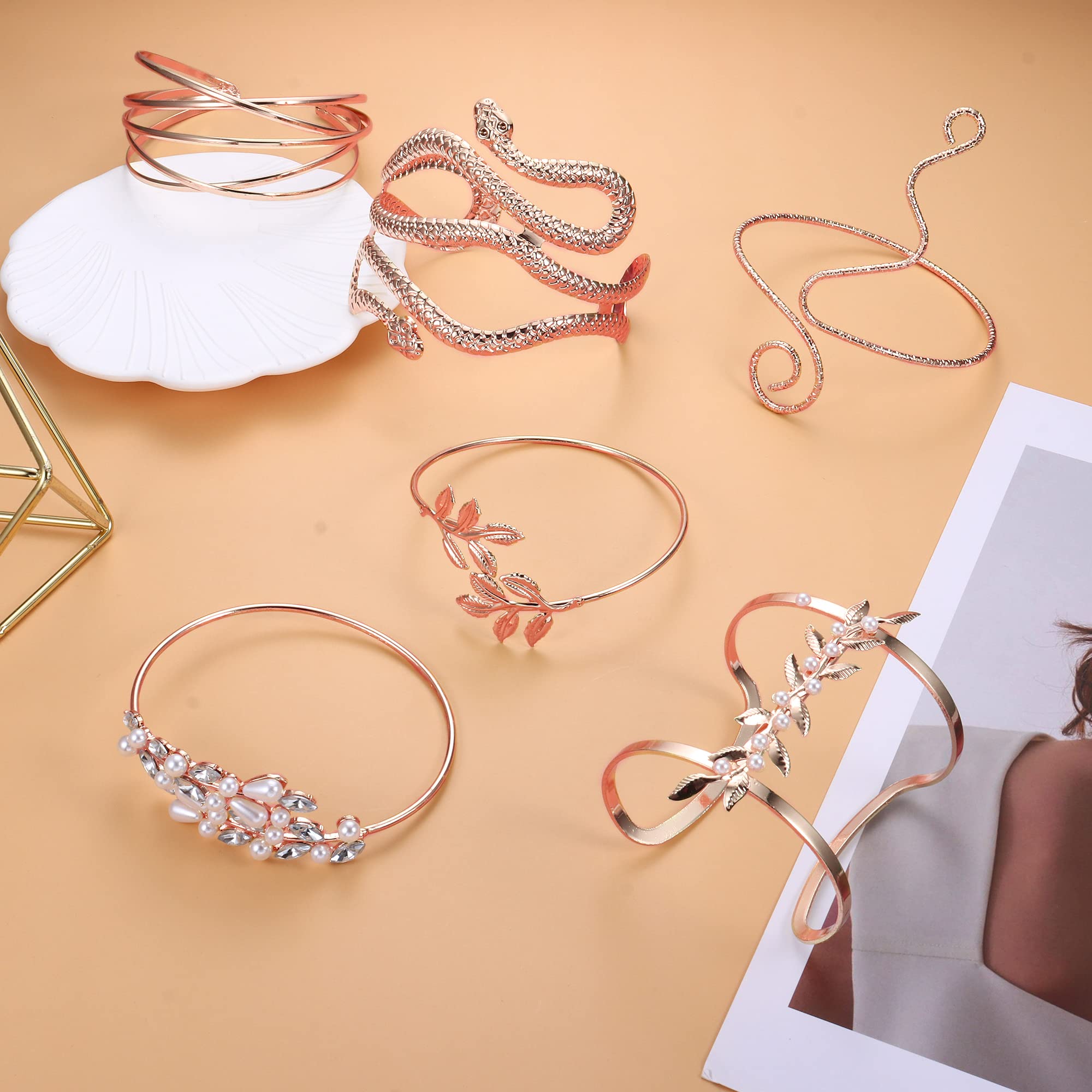 UBGICIG 6Pcs Arm Cuff Upper Arm Bangle Cuff Bracelet Open Arm Cuff Jewelry For Women Adjustable Armlet Armband Set Goddess Costume Accessories
