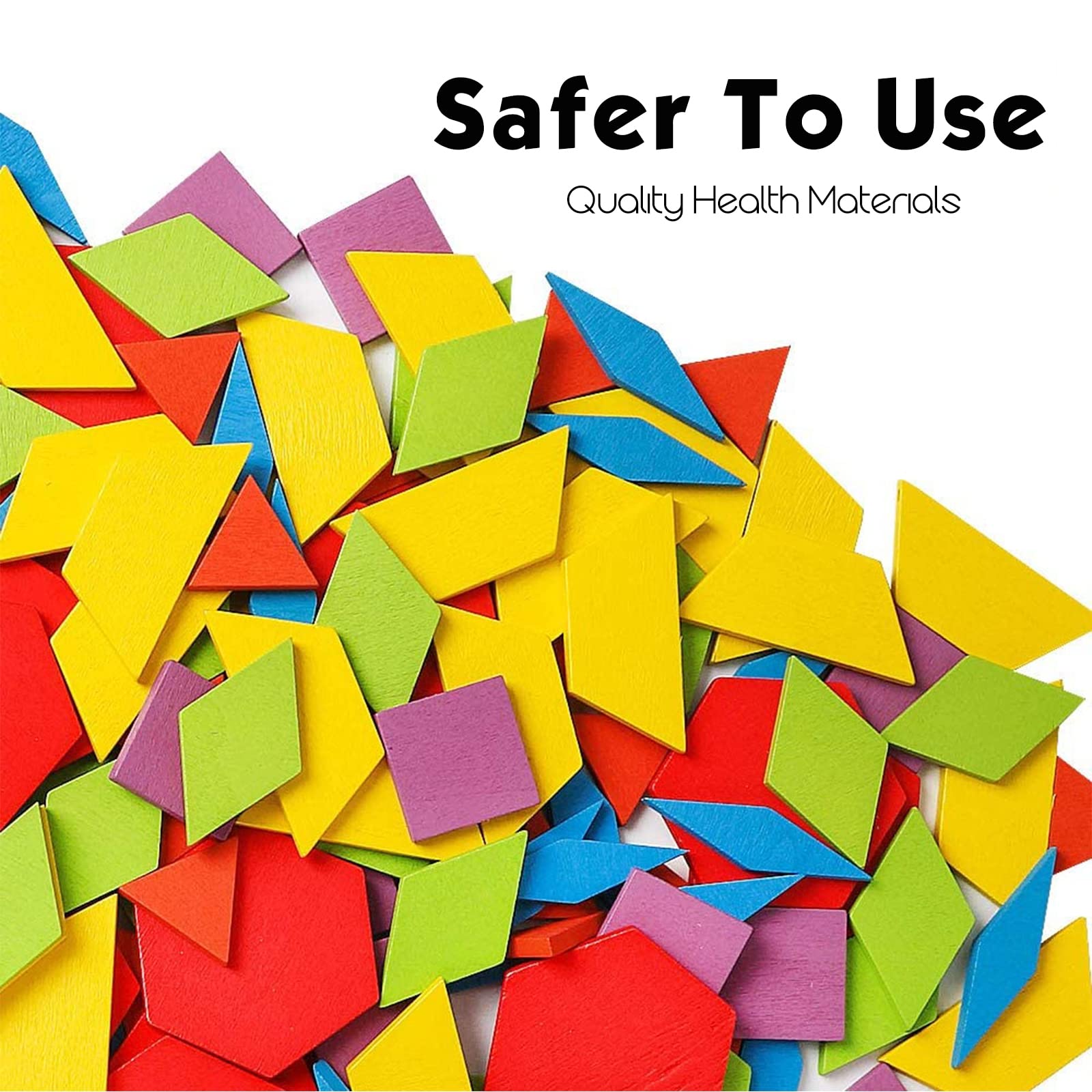 MorTime 250 Pcs Wooden Pattern Blocks and Boards Set, Sturdy Play Board with 10 Double-sided Jigsaw Cards
