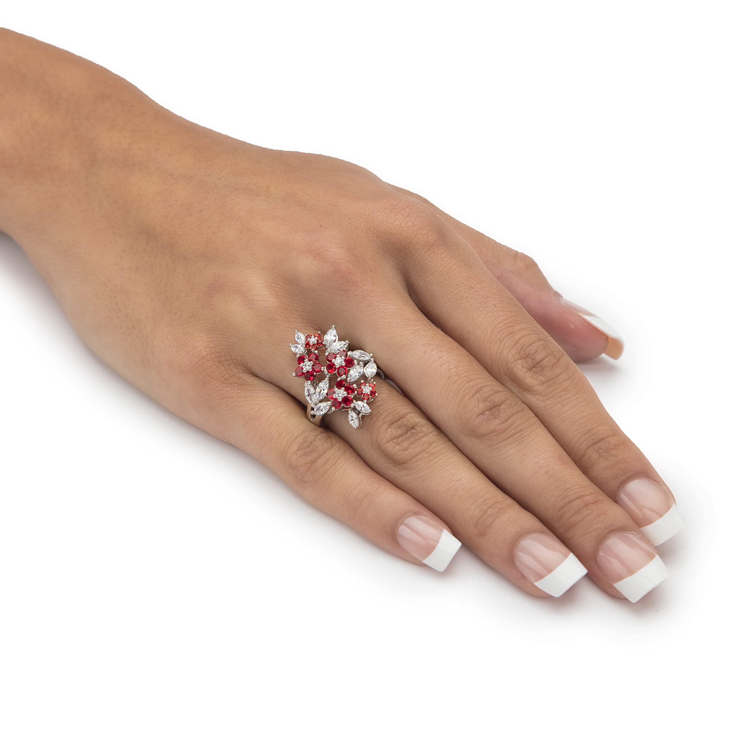 PalmBeach Silvertone Marquise Cut Cubic Zirconia Floral Cluster Ring Sizes 6-10 Size 8