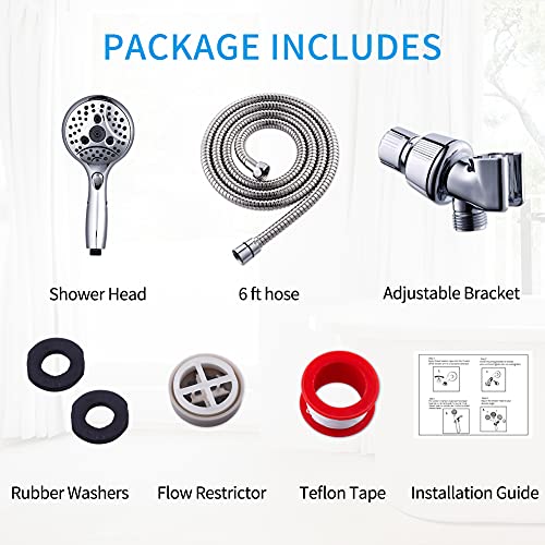VXV Bathroom Handheld Shower Head with on off Switch, 6 Spray Setting Removable Hand Held Showerheads with 6 FT Stainless steel Hose and Adjustable Angle Bracket(Chrome)