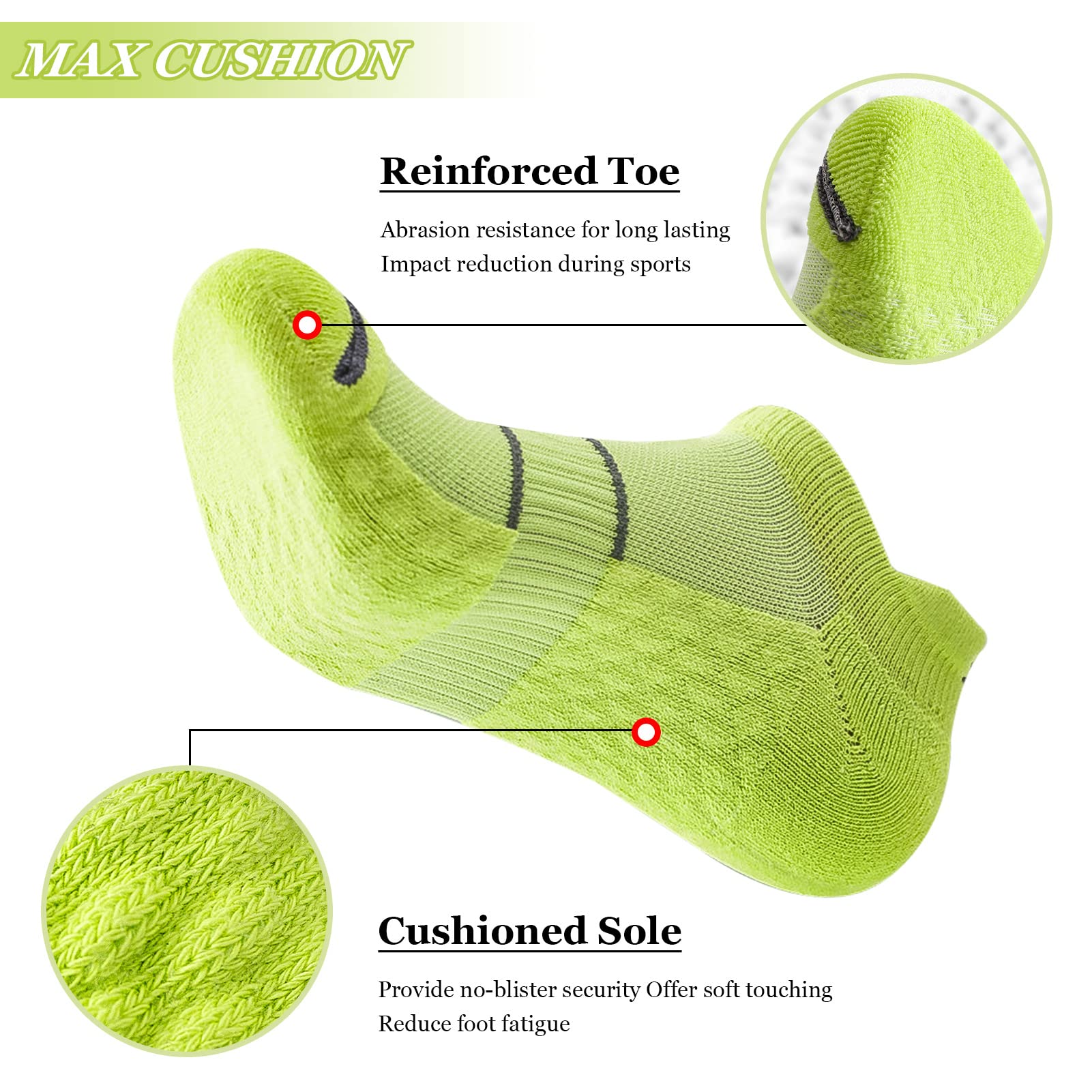 Women Cushioned Running Ankle Socks Low Cut Athletic Compression Socks No Show Performance Socks Sport Socks with Heel Tab 5 Pack