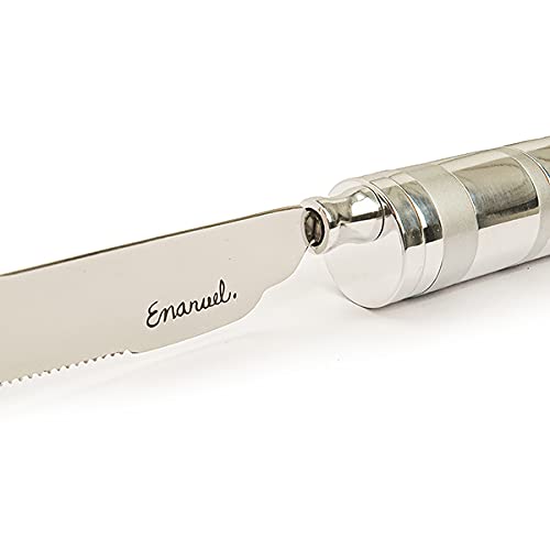 Yair Emanuel Challah Bread Knife with Detachable Salt Shaker in Handle | Modern Multicolored Ring Design (Silver NSM-4)